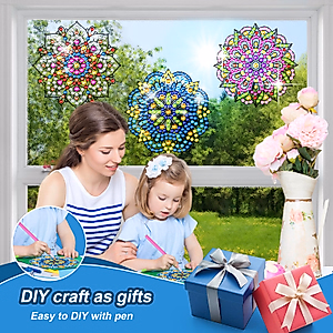 BSRESIN Diamond Art Stained Glass Window Clings with Diamond DIY Pen, 3 Pcs Mandala Window Stickers for Suncatchers, Diamond Art Kits for Adults, Diamond Art Accessories