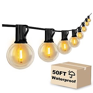 DAYBETTER 50ft Outdoor String Lights Waterproof, G40 Globe LED Patio Lighting with 26 Edison Vintage Bulbs, Connectable Outside Hanging Plug in Light for Yard Porch Bistro(1 Spare)
