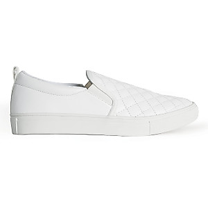 J. Adams Glimmer Sneakers for Women - Casual Glam Slip On Walking Shoes - White Quilted Vegan Leather - 6