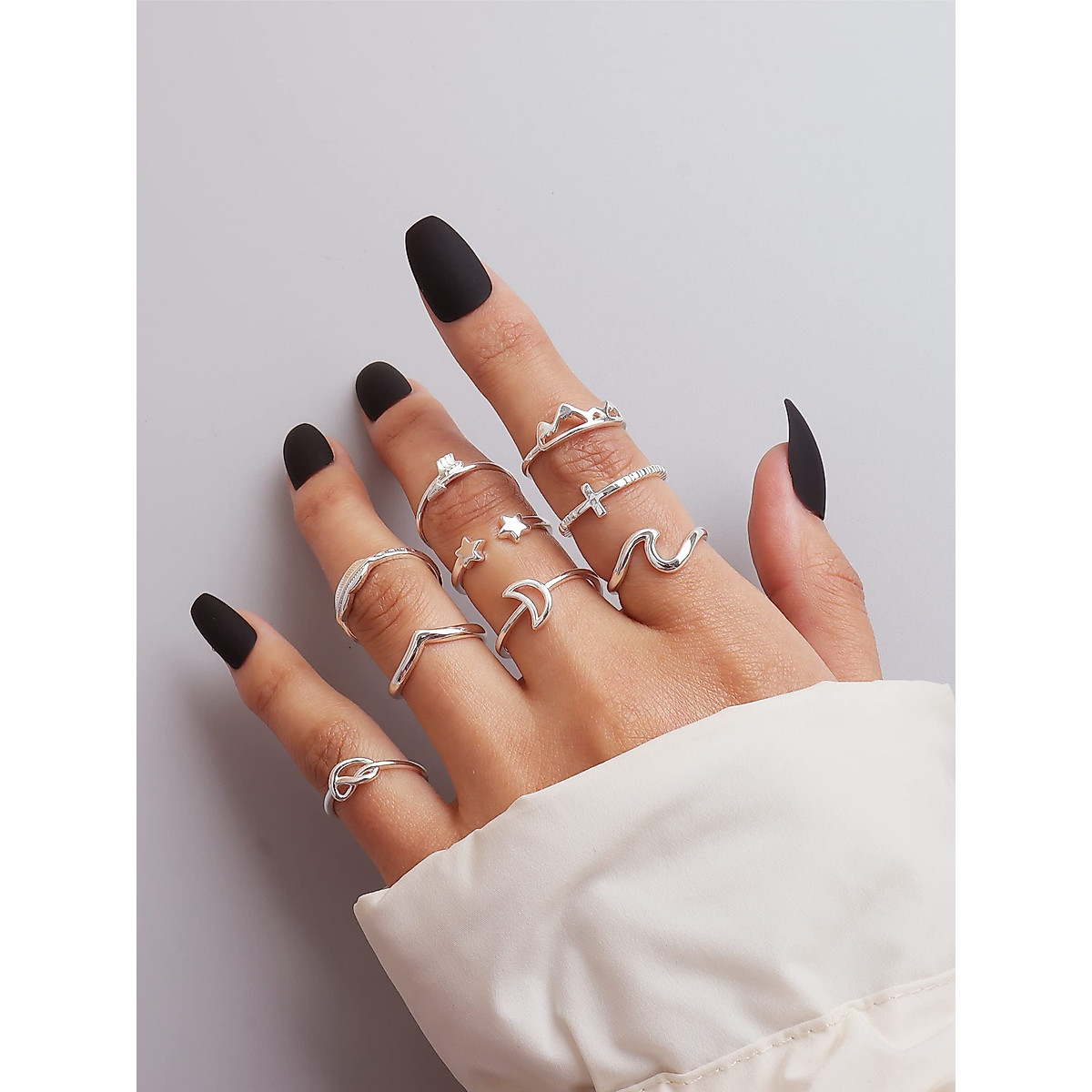 Dcfywl731 Stackable Rings for Women Trendy Stuff Knuckle Ring Cute Adjustable Arrow Knot Wave Star Moon Rings Set Jewelry Gifts Stocking Stuffers for Christmas Gifts 2024