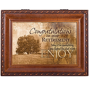Cottage Garden Congrats Retirement Woodgrain Music Box/Jewelry Box Plays Wonderful World