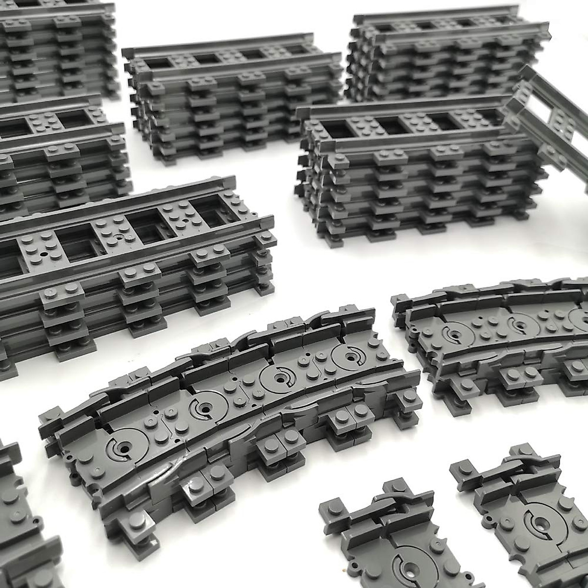 56pcs City Train Tracks Toy Straight and Flexible Train Track Railway Extension Building Set Block Toy Compatible with Major Brand (36 Straight and 20 Flexible)