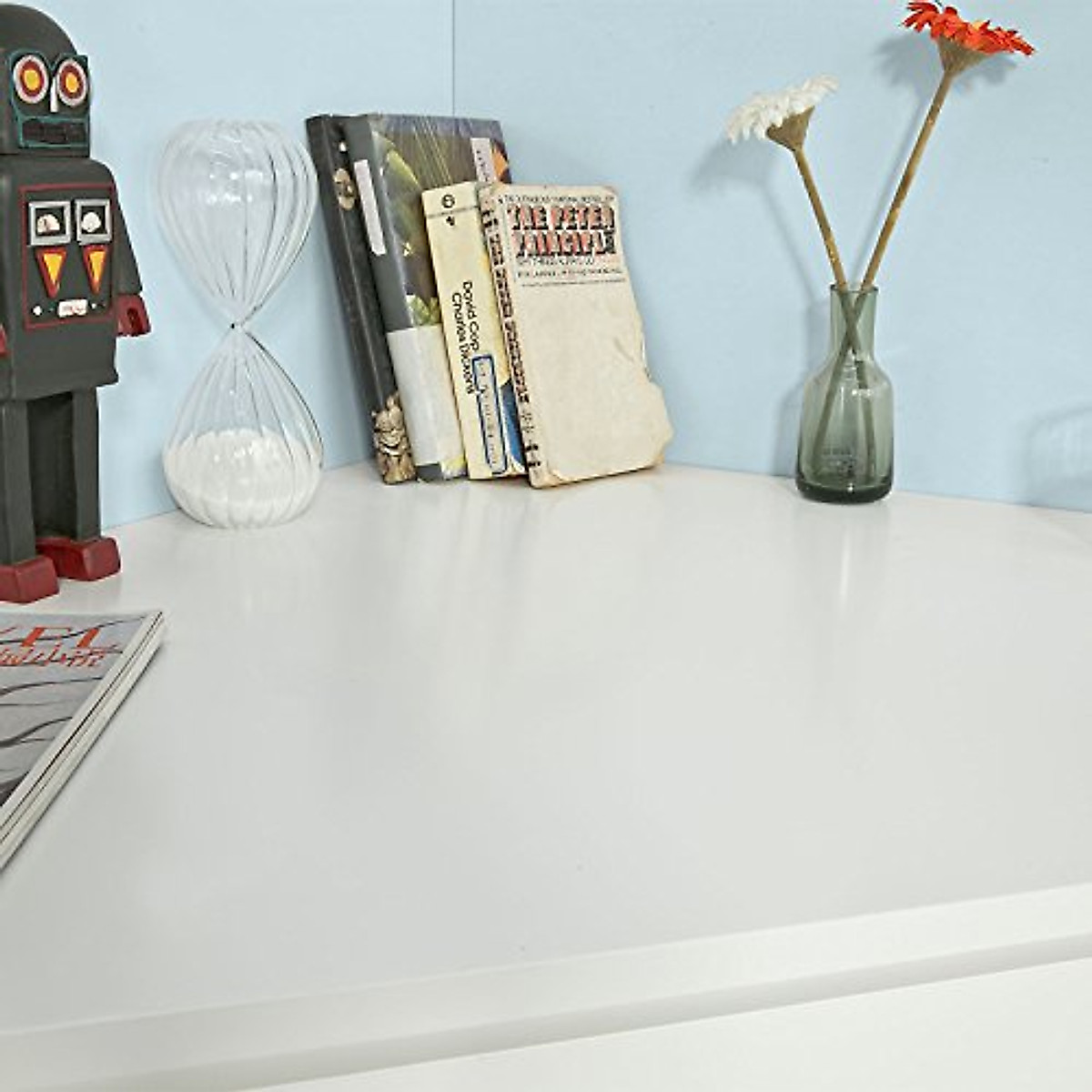 Haotian FWT31-W, White Corner Desk, Triangle Computer Desk with Drawer and Shelf, Home Office Desk, Computer Workstation