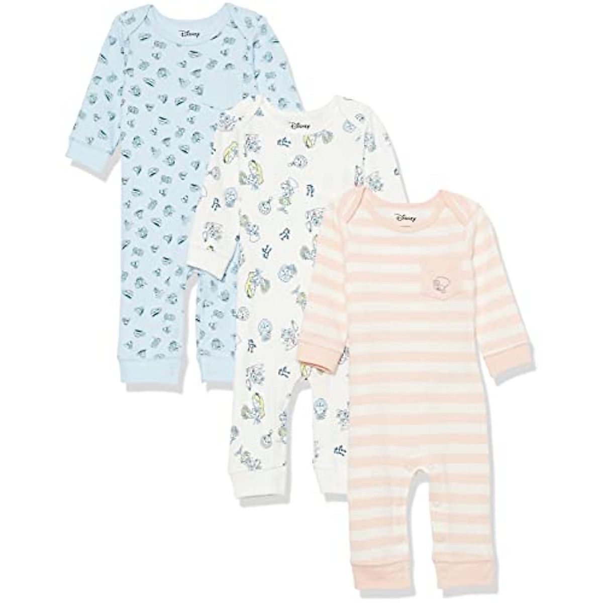 Amazon Essentials Disney | Marvel | Star Wars | Princess Baby Girls' Cotton Coveralls, Pack of 3, Alice Tea Party, 0-3 Months