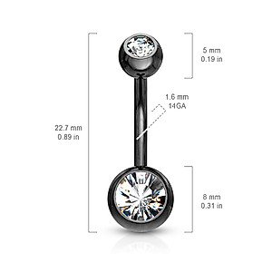 FIFTH CUE 14G Black Titanium Double Cubic Zirconia Barbell Navel Ring (RED)