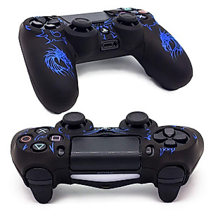 Controller Skin for PS4, BRHE Anti-Slip Grip Silicone Cover Protector Case Compatible with PS4 Slim/PS4 Pro Wireless/Wired Gamepad Controller with 2 Dragon Carving Thumb Grip Caps