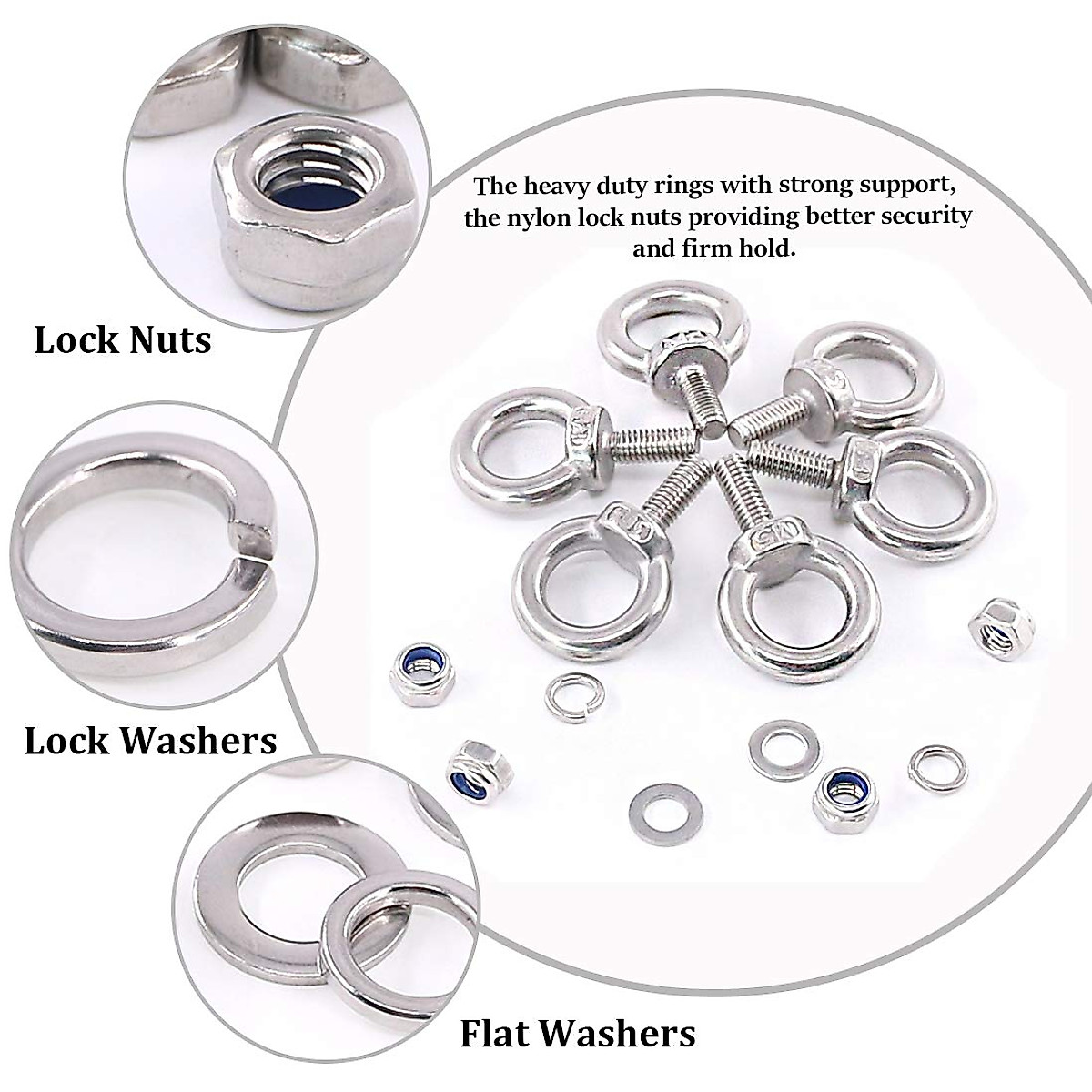 Glarks 36Pcs 304 Stainless Steel M5 Male Thread Machinery Shoulder Lifting Ring Eye Bolt with Lock Nuts/Lock Washers/Flat Washers Set