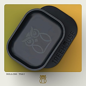 Black Treehouse Rolling Tray Set with PVC Soft Magnetic Lid, Ashtray Included for Home Storage or Travel - 7" x 5.5", Small, Cute