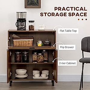 HOMCOM Sideboard Buffet Cabinet, Kitchen Cabinet with Metal Grid Flip Drawer, Adjustable Shelf, Accent Cabinet for Living Room, Walnut