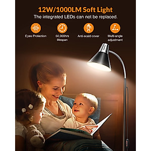 LEPOWER LED Floor Lamp, Reading Standing Lamps with Adjustable 5 Brightness Levels and 5 Colors, Dimmable Gooseneck Floor Lamp for Living Room, Bedroom, Office, Black