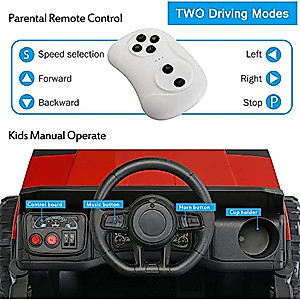 TOBBI 12V Kids Ride on Truck with Remote Control Battery Powered Toy Tractor with Trailer in Red