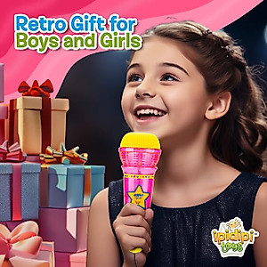 IPIDIPI TOYS Echo Microphone for Kids - Stocking Stuffers, Magic Microphone for Toddlers with Multicolored Flashing Light - Speech Therapy Toys and Retro Gift Mic Toy for Girls (Pink/Yellow)