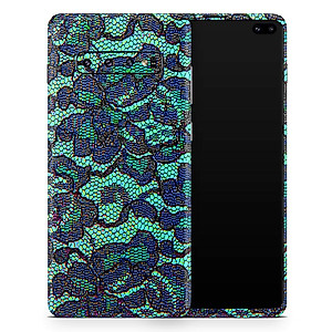 DesignSkinz Blue & Teal Lace Texture Protective Vinyl Decal Wrap Skin Cover Compatible with The Samsung Galaxy S20 (Screen Trim & Back Glass Skin)