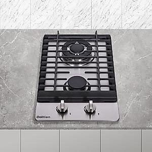 12 Inch Gas Cooktop, Built-in Stainless Steel 2 Burners Gas Stovetop LPG/NG Convertible Gas Stove Dual Fuel Gas Hob for RVs, Apartments, Outdoor DT223-01