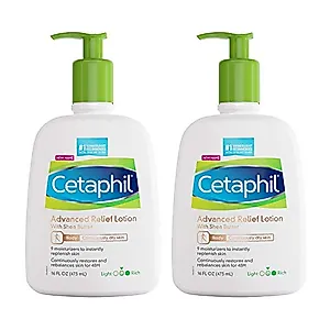 Cetaphil Advanced Relief Lotion with Shea Butter, 2 Pack - 16 oz, For Dry, Sensitive Skin, 48-Hr Moisture, Restores Skin Barrier, Fragrance Free, Dermatologist Recommended Sensitive Skincare Brand