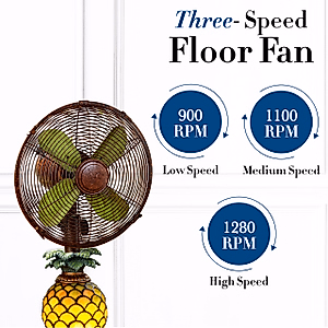 DecoBREEZE Oscillating Table Fan with Lamp, 3-Speed Portable Fan, Pineapple, Mosaic Glass Antique Fan and Lamp, 10 inches