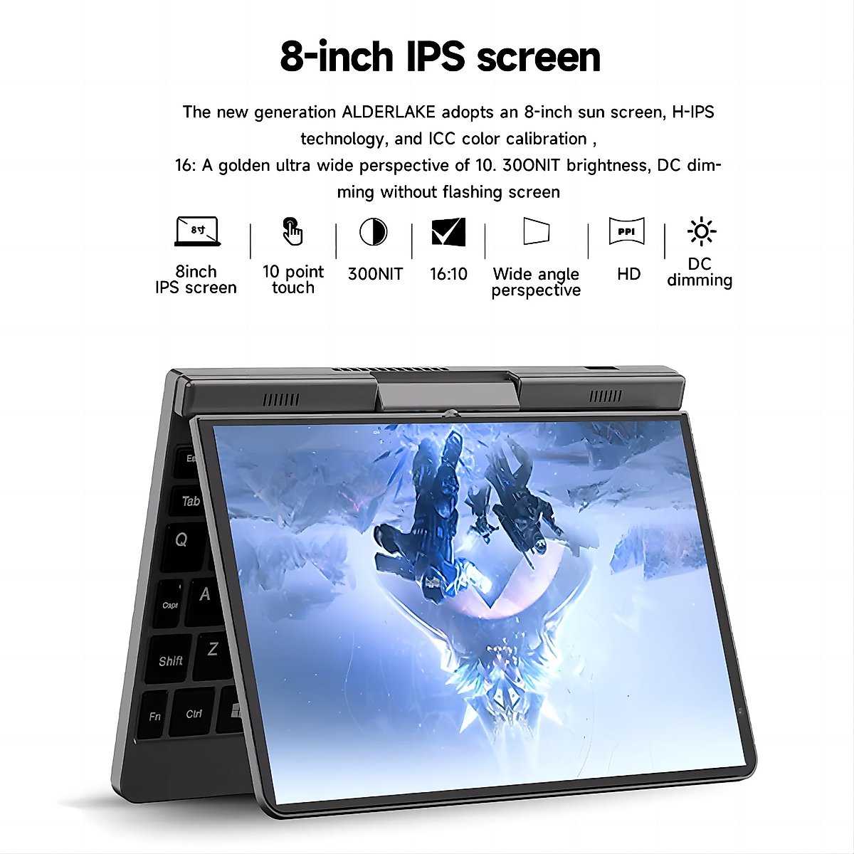 oushedi 8-Inch 2-in-1 Flip Mini Laptop,12th Gen Intel CPU, 12GB LPDDR5 RAM, 1TB M.2 SSD, Touch Screen, Gaming Computer, Portable Presentation PC, Windows 11 Notebook, Wi-Fi 6, Bluetooth 5.2