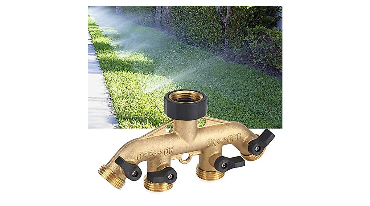 Zerodis 4-Way Brass Hose Splitter for Garden Irrigation