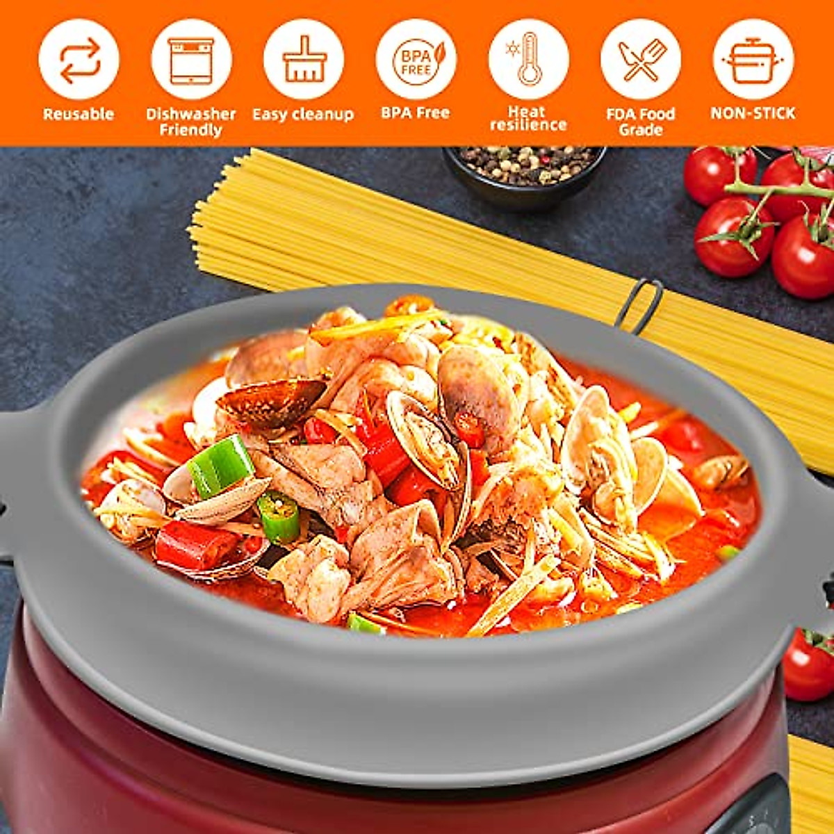 ANDIMEI 3 Pack Silicone Slow Cooker Liners Fit 6, 7, 8 Quarts Oval or Round Crock Pot,Food-grade Reusable Silicone Insert, Leakproof & Dishwasher Safe Slow Cooker Accessories Cooking Divider Liner