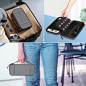 Fintie Carrying Case for Nintendo Switch OLED Model 2021/Switch 2017, [Shockproof] Hard Shell Protective Cover Travel Bag w/10 Game Card Slots for Switch Console Joy-Con & Accessories, Gray