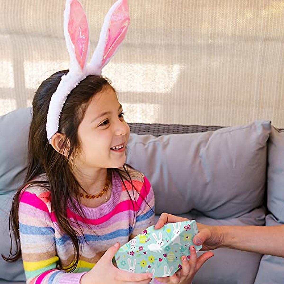 Easter Wrapping Paper,4 Sheets 4 Designs Bunny Eggs Chicken Gift Wrapping Paper,20 x 28 Inch Funny Cute Pattern Gift Wrap With Ribbon For Easter Spring Birthday Holiday Baby Shower Party All Occasion