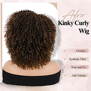 Hanne Fashion Short Kinky Curly Wigs Ombre Brown Side Part Wig Afro Curly Wig Twist Out Wigs Heat Resistant Fiber Synthetic Full Wigs for Black Women (1B 30#)