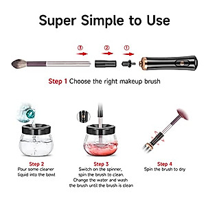 JZLUCKY Electric Makeup Brush Cleaner and Dryer Machine, Upgrade Super Fast Portable Brushes Cleaner, Wash and Dry Brushes in Seconds, Cosmetic Spinner Cleaner for Most Size Brushes(black)