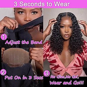 Srakuw Wear and Go Glueless Wigs Human Hair Pre Plucked Pre Cut Lace Front Wigs for Black Women 180% Density Water Wave Bob Wig Human Hair Curly Wig (14 Inch)