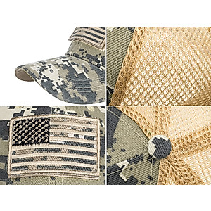 Anna-Kaci Camouflage Trucker Special Tactical Operator Forces USA Flag Patch Baseball Cap, Grey camo, OneSize