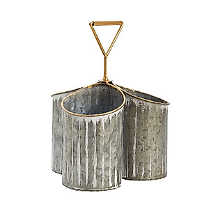 3 Compartment Vintage Galvanized Utensil Holder for Countertop Organizer, Multi-Purpose Caddy (Rustic, 7.8 x 8 x 10.6 In)