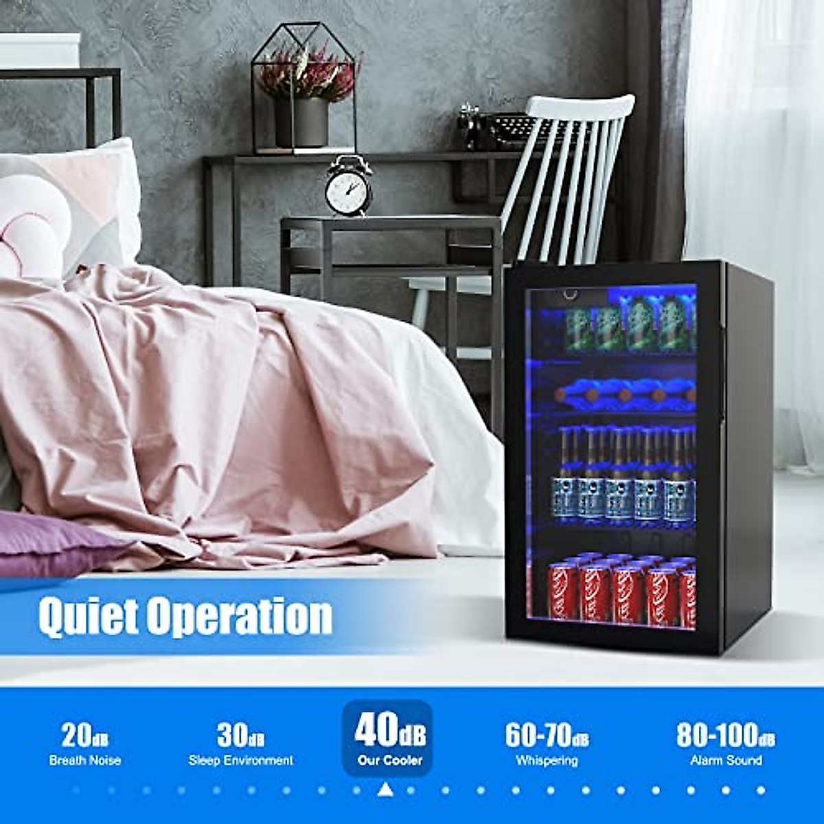 COSTWAY Beverage Refrigerator and Cooler - 120 Can Mini Fridge with Glass Door, Removable Shelves for Soda Beer Wine, Small Drink Refrigerator for Home Office Bar, 3.2 cu.ft.