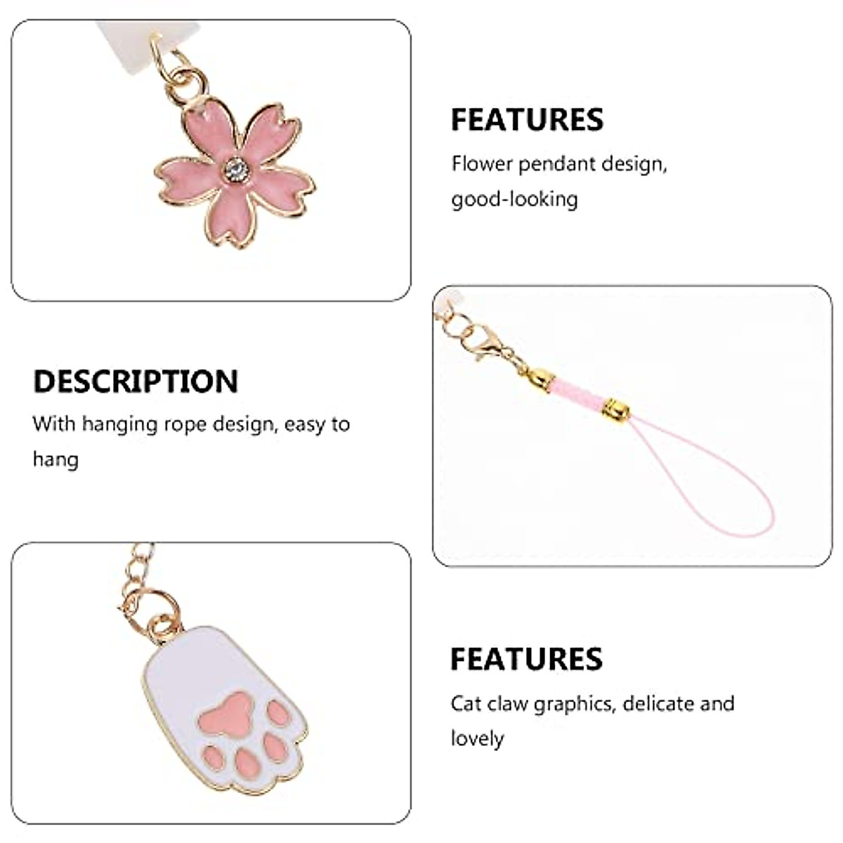 LUOZZY 2 Pcs Cellphone Strap Pendant Cat Paw Ornaments Cellphone Wrist Strap Anti-lost Phone Lanyard Bag Keychains Decor - Pink