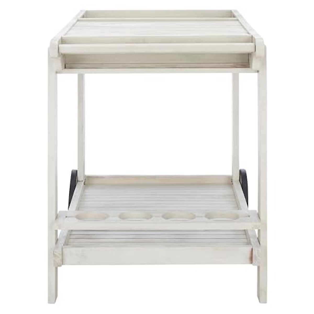 SAFAVIEH Outdoor Collection Orland White Washed Acacia Wood Slatted Tea Trolley