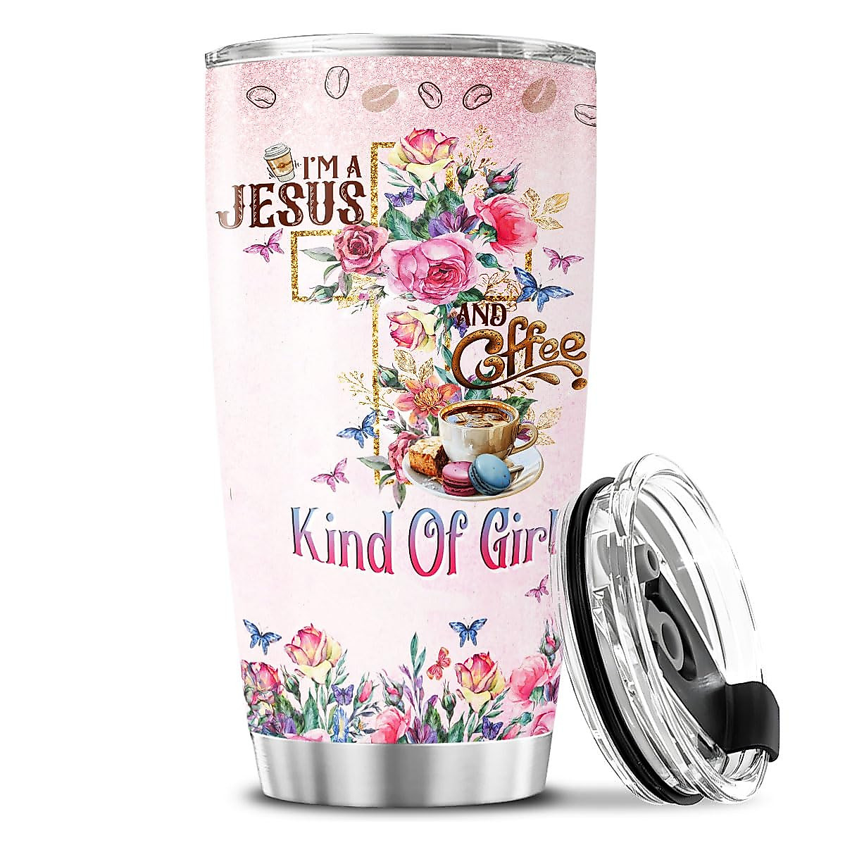 HUBUPU Christian Gifts, Tumbler 20 Oz With Lid And Straw, Religious Flower Women For Tumblers Floral, Jesus Coffee