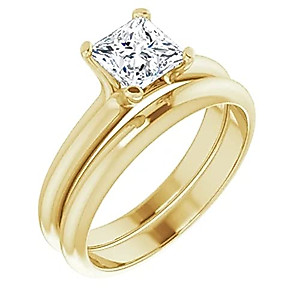 1 CT Princess Cut Engagement Ring Set for Women Moissanite Rings Solitaire Promise 925 Silver 10K/14K/18K Solid Yellow Gold Bridal Ring Set (7.5)