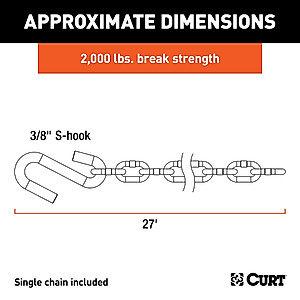 CURT 80020 27-Inch Trailer Safety Chain with 3/8-In S Hook, 2,000 lbs Break Strength