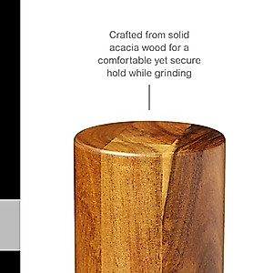 Adhoc Acacia Wood Salt or Pepper Mill - Wood Salt & Pepper Grinders with an Aroma Cap - Refillable Spice Tools - Hand Wash Kitchen Gadget - Brown, 5.5"