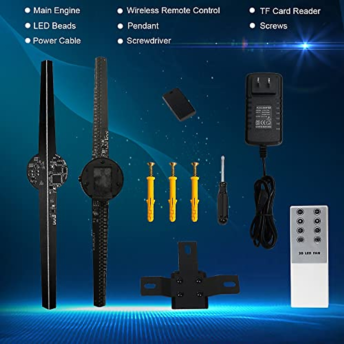 WISVANAI 3D Hologram Fan Projector, WiFi Control Holographic Advertising Display Fan with 384 LED Beads, 16.5inch Bluetooth Speaker Supported Video Projector