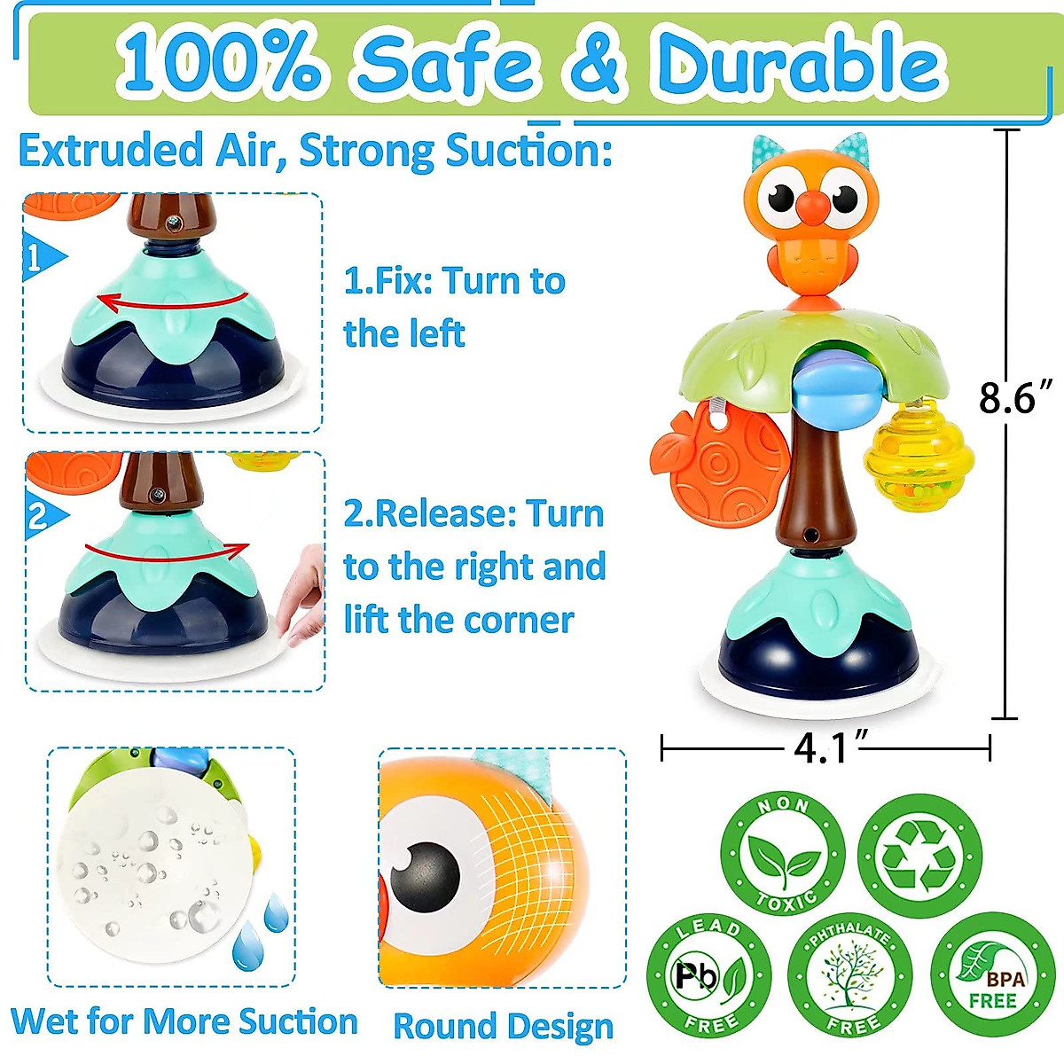 Malendo Baby Rattle Toys Infant High Chair Toys with Suction Cup Baby Toys 6 to 12 Months Baby Tray Toys for 6 9 12 Months Infant Toddler Kid Newborn Birthday Gifts for 1 Year Old Boys Girls