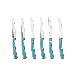 Hamilton Beach 14-Piece Kitchen Knife Cutlery Set, Aqua Blue Handles, Sharp Stainless Steel, Wood Block with Chef's, Santoku, Bread, Steak, Paring, Utility Knives, and Scissors
