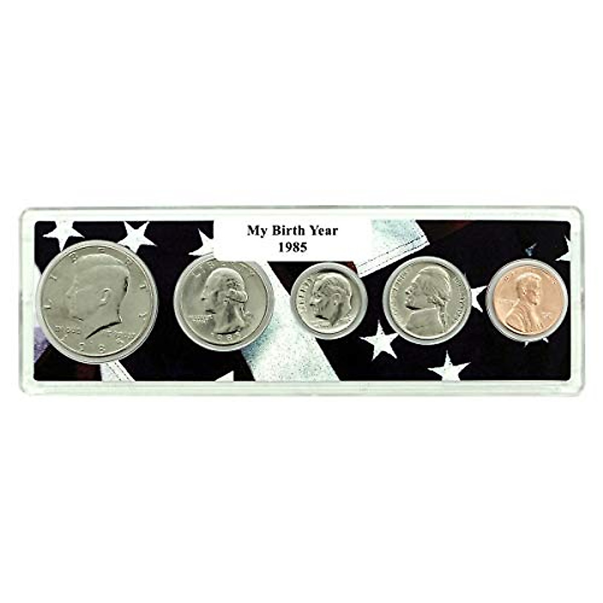 1985-5 Coin Birth Year Set in American Flag Holder Uncirculated