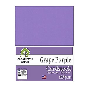 Grape Purple Cardstock - 8.5 x 11 inch - 65Lb Cover - 50 Sheets - Clear Path Paper