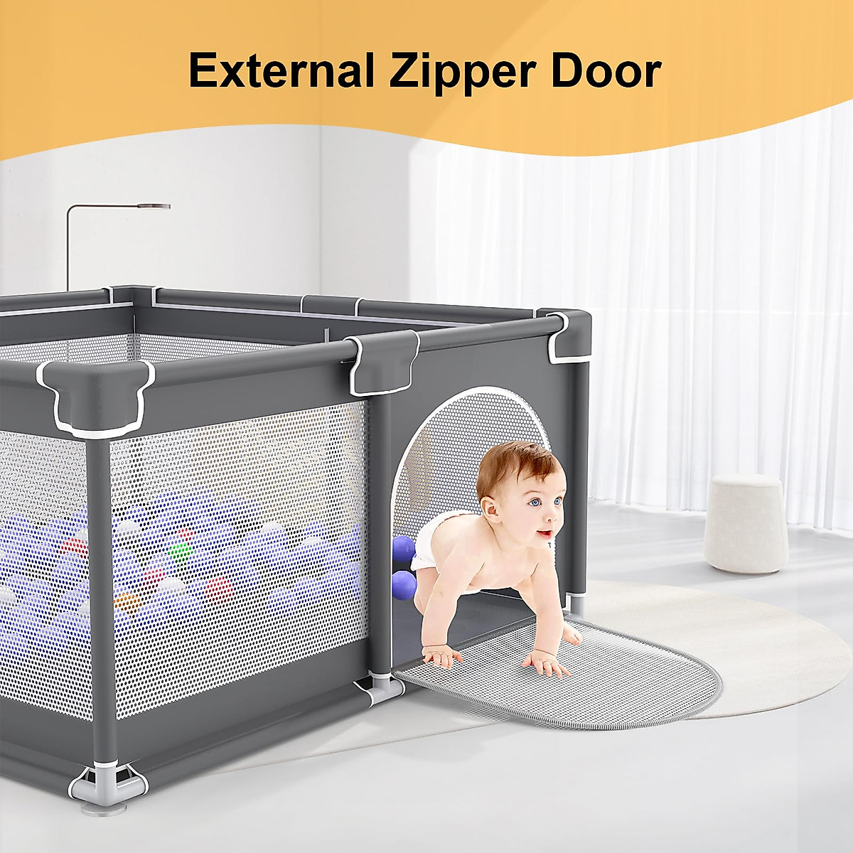 Baby Playpen, Playpen for Babies and Toddlers Thickened Sponges Ensure Safety, Indoor & Outdoor Baby Play Yards with Breathable Mesh Anti-Fall Playpen & Anti-Slip Base