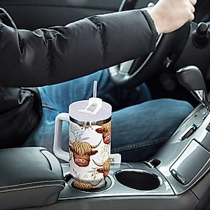 RPLIFE Cute Highland Cow Stainless Steel Coffee Tumbler, Insulated Cup with Straw, Tumbler for Men