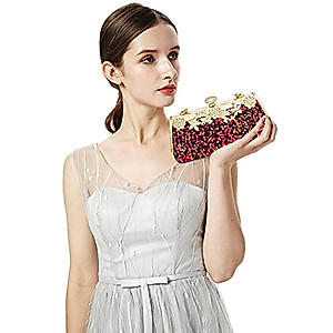 Yokawe Women's Sequin Clutch Purse Glitter Bride Evening Bag Wedding Party Prom Handbag Detachable Chain Shoulder Bags (Red)