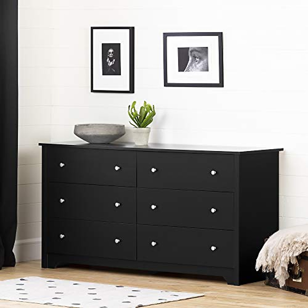 South Shore Vito Collection 6-Drawer Double Dresser, Black with Matte Nickel Handles, Pure Black