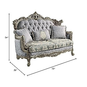 Acme Furniture Miliani Tufted Fabric & Wood Loveseat with 3 Pillows in Gray