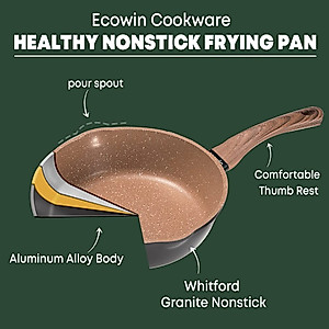 Ecowin Nonstick Deep Frying Pan Skillet with Lid, 11 Inch/ 5Qt Granite Coating Saute Pan, Non Stick Fry Pan for Cooking with Bakelite Handle, Induction Compatible, Dishwasher and Oven Safe, PFOA Free