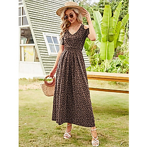Arolina Cold Shoulder Maxi Dress for Women Summer V Neck Short Sleeve Casual Long Beach Dresses with Pocket