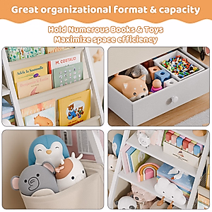 HAVLOTII Kids Bookshelf and Toy Storage - Kids Book Shelf for Kids Rooms, Toddler Bookshelf Baby Bookcase for Nursery, Montessori Toy Organizer, White